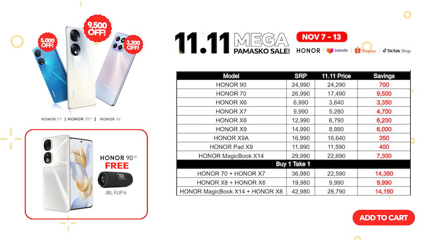 Enjoy great deals from HONOR 11.11 Mega Pamasko Sale from November 7 to 13, 2023 - The Technivore